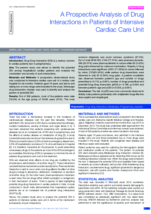 (PDF) A Prospective Analysis of Drug Interactions in Patients of ...