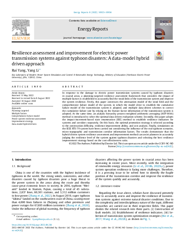 (PDF) Resilience assessment and improvement for electric power transmission systems against ...
