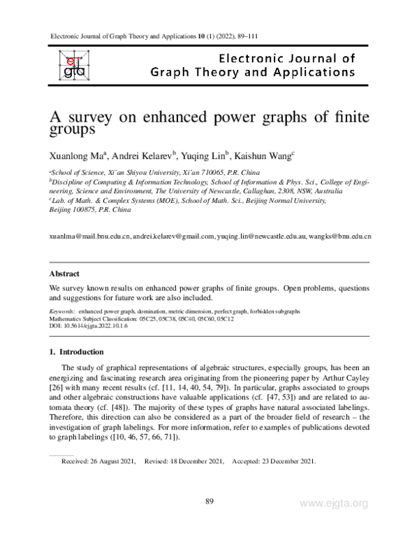 (PDF) A survey on enhanced power graphs of finite groups