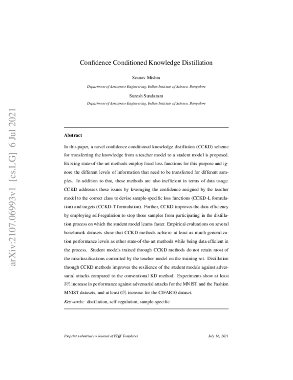 (PDF) Confidence Conditioned Knowledge Distillation