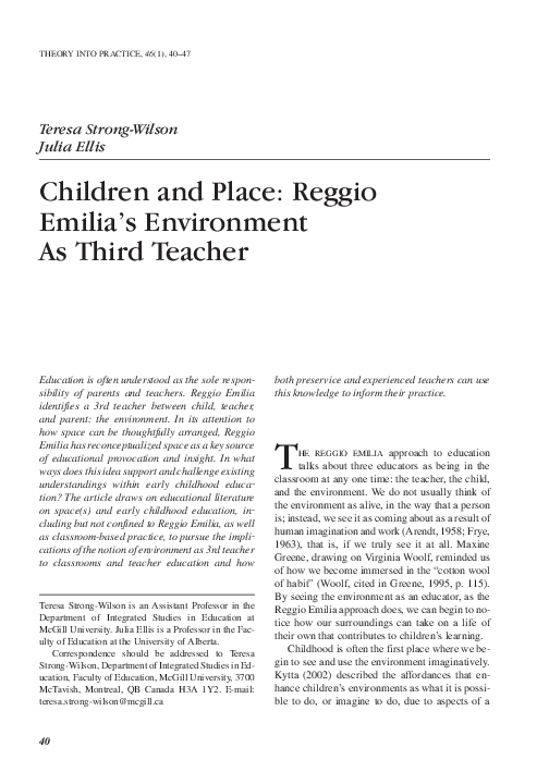 (PDF) Children and Place: Reggio Emilia's Environment As Third Teacher