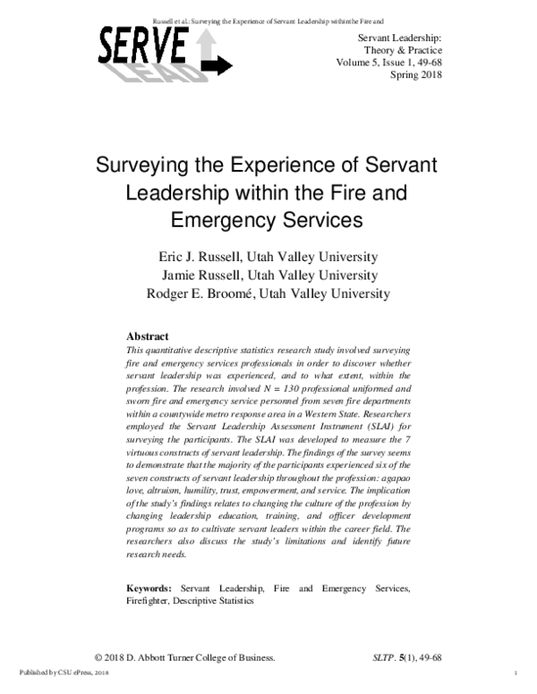 (PDF) Surveying the Experience of Servant Leadership withinthe Fire and ...