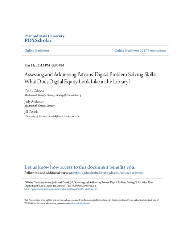 (PDF) Assessing and Addressing Patrons\u27 Digital Problem Solving ...