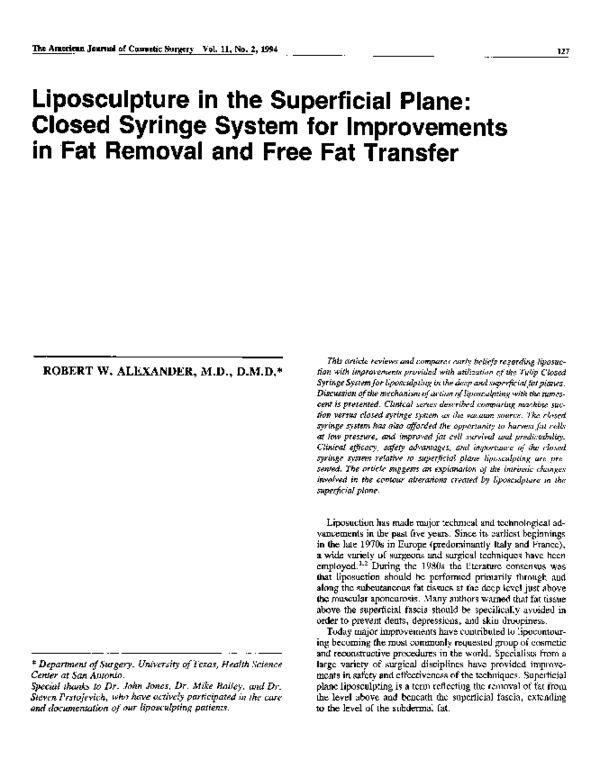 (PDF) Liposculpture in the Superficial Plane: Closed Syringe System for ...