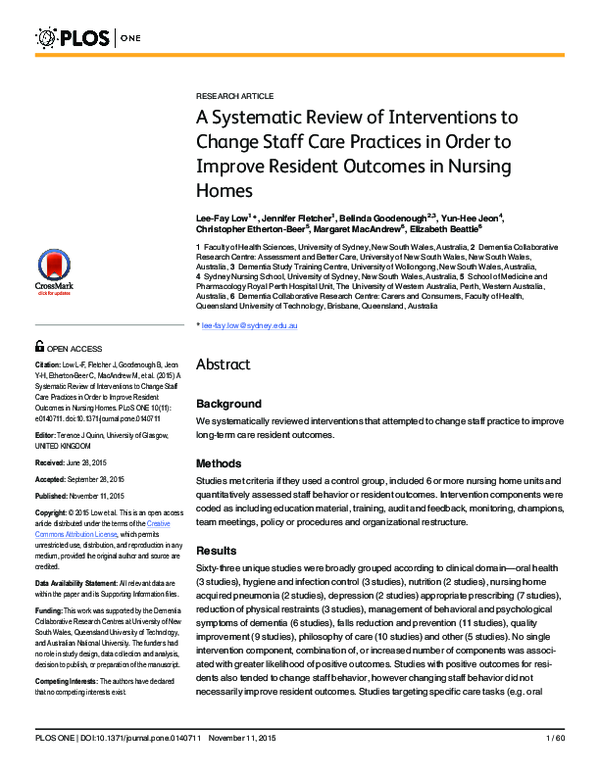 (PDF) Staff Interventions to Enhance Nursing Home Care