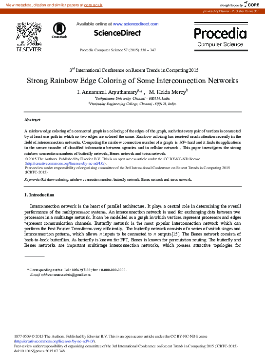 (PDF) Strong Rainbow Edge Coloring of Some Interconnection Networks | annammal mary - Academia.edu