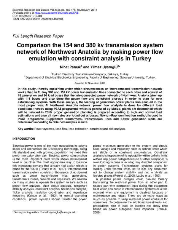 (PDF) Comparison the 154 and 380 kv transmission system network of Northwest Anatolia by making ...