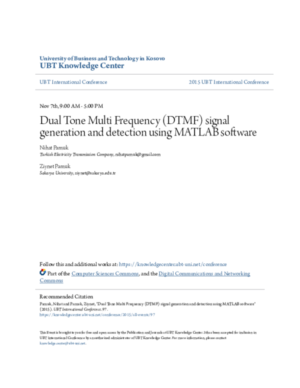 (PDF) Dual Tone Multi Frequency (DTMF) signal generation and detection ...
