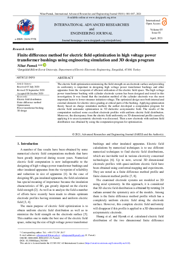 Pdf Finite Difference Method For Electric Field Optimization In High Voltage Power Transformer