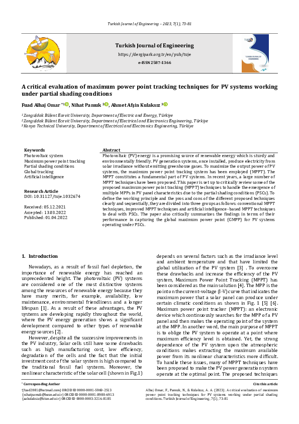 Pdf A Critical Evaluation Of Maximum Power Point Tracking Techniques For Pv Systems Working