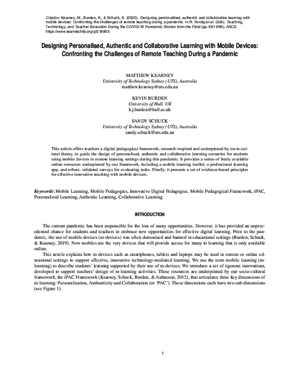 (PDF) Designing personalised, authentic and collaborative learning with mobile devices ...