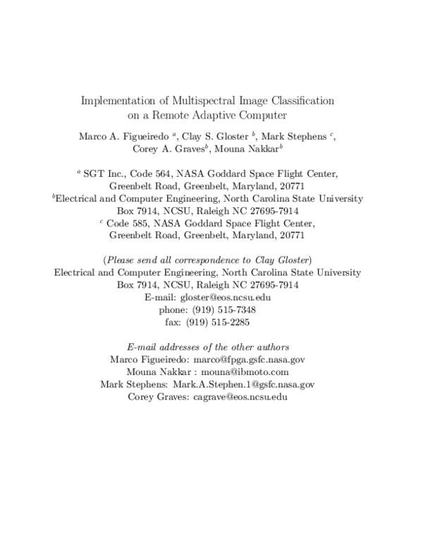 Pdf Implementation Of Multispectral Image Classification On A Remote Adaptive Computer