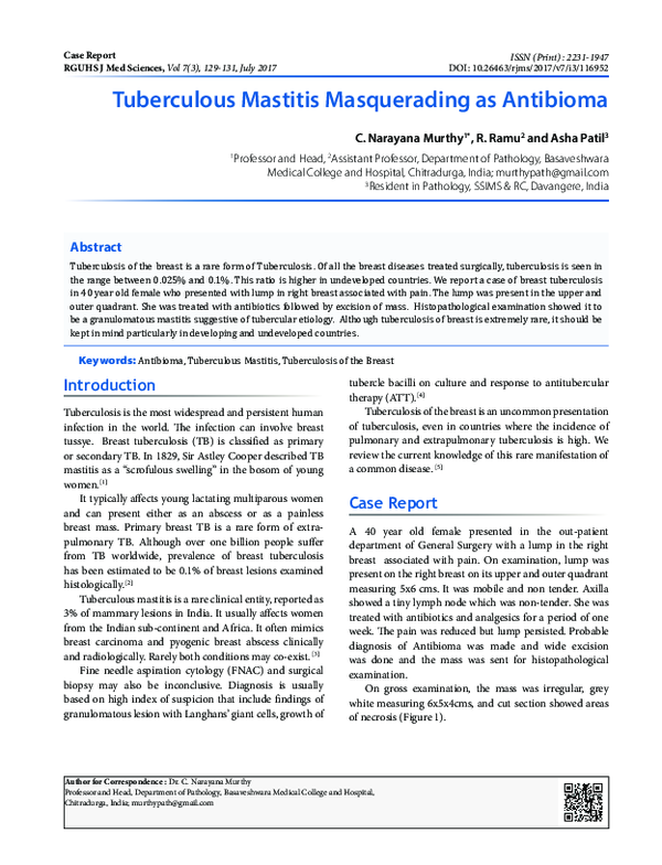 (PDF) Tuberculous Mastitis Masquerading as Antibioma