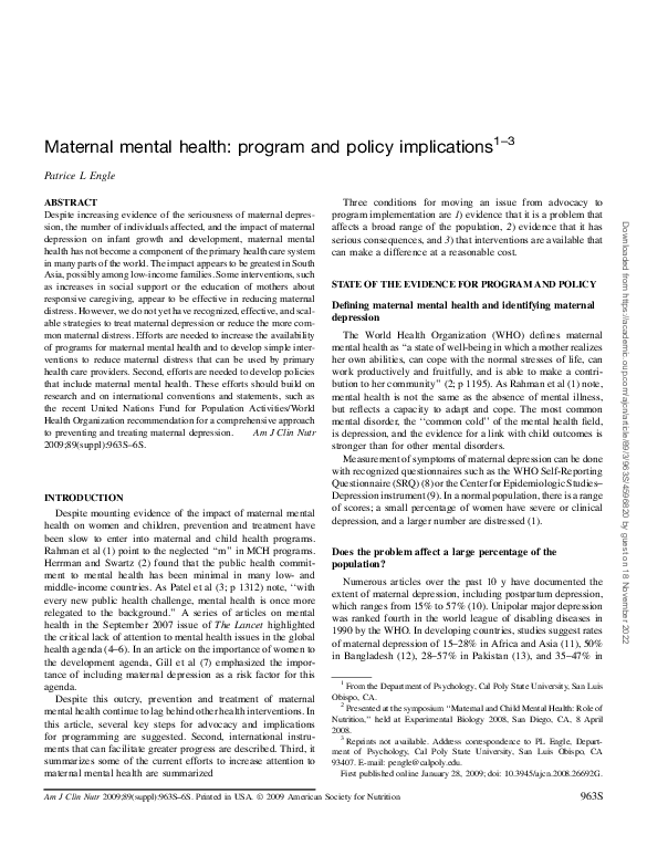 (PDF) Maternal mental health: program and policy implications