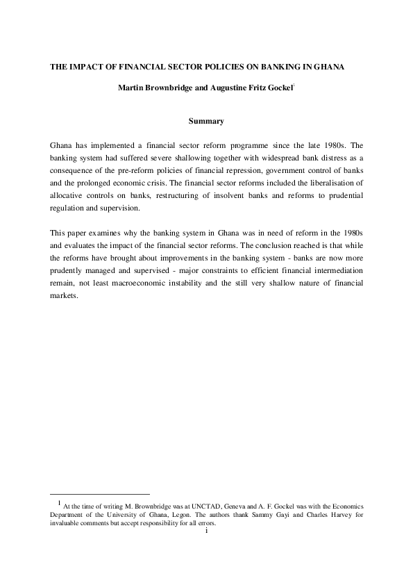 (PDF) The Impact of Financial Sector Policies on Banking in Ghana