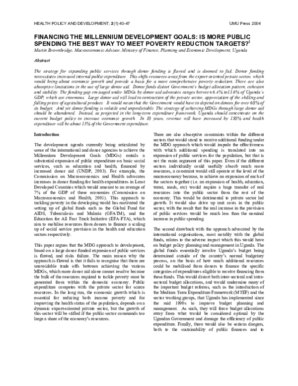 (PDF) Financing the Millennium Development Goals: Is More Public ...