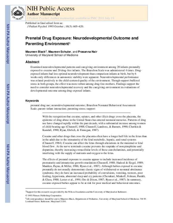 (PDF) Prenatal Drug Exposure: Neurodevelopmental Outcome and Parenting Environment