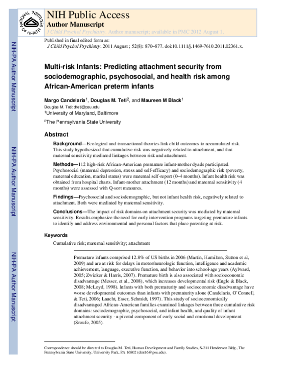 Pdf Multi Risk Infants Predicting Attachment Security From