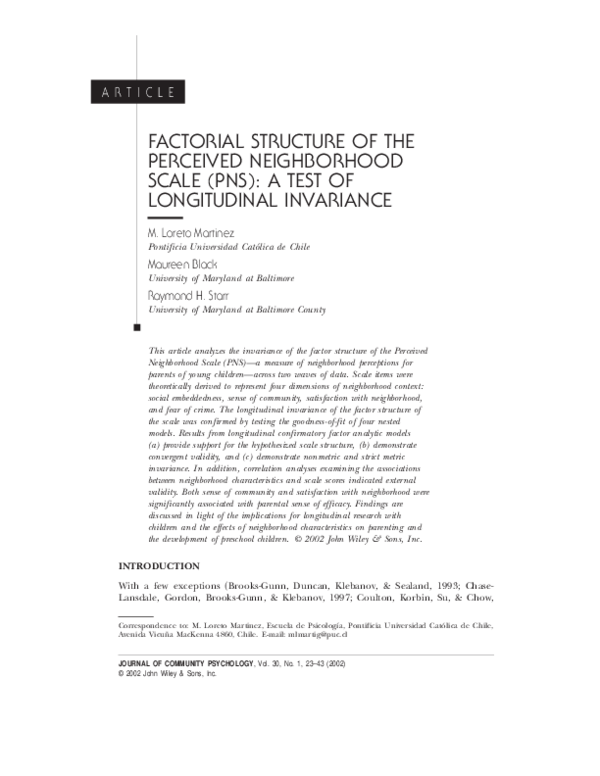 (PDF) Factorial structure of the Perceived Neighborhood Scale (PNS): A ...