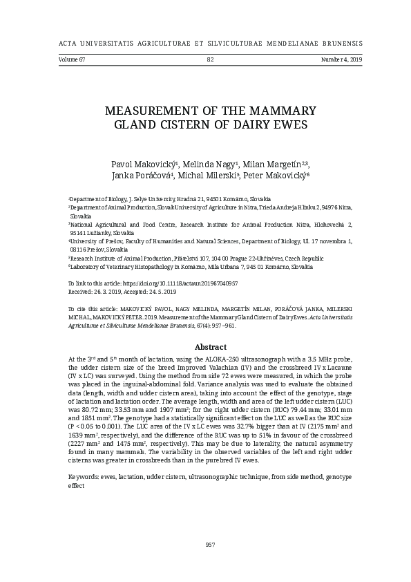 (PDF) Measurement of the Mammary Gland Cistern of Dairy Ewes