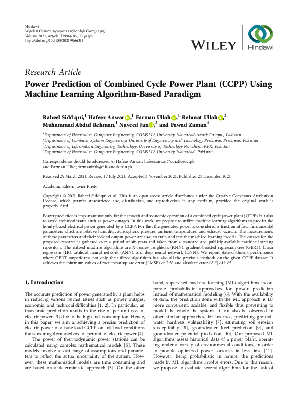 (PDF) Power Prediction of Combined Cycle Power Plant (CCPP) Using ...