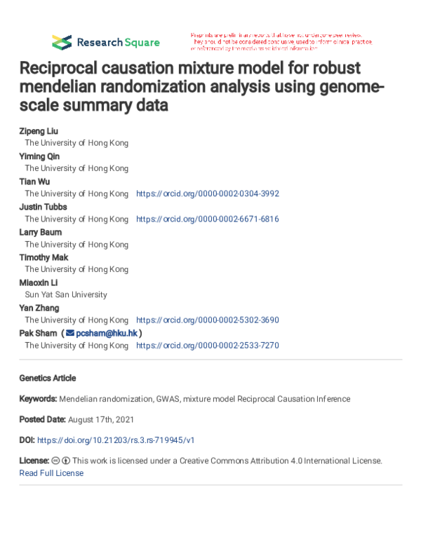 Pdf Reciprocal Causation Mixture Model For Robust Mendelian