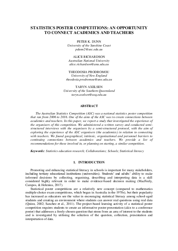 (PDF) Statistics Poster Competitions: An Opportunity to Connect ...
