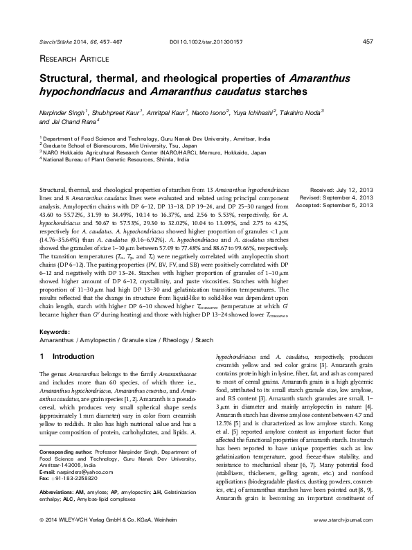 (PDF) Structural, thermal, and rheological properties ofAmaranthus hypochondriacusandAmaranthus ...