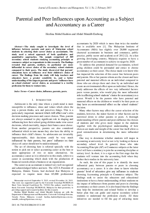 (PDF) Parental and Peer Influences upon Accounting as a Subject and ...