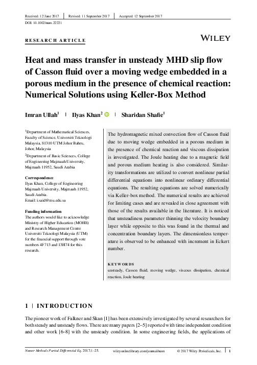 (PDF) Heat and mass transfer in unsteady MHD slip flow of Casson fluid ...