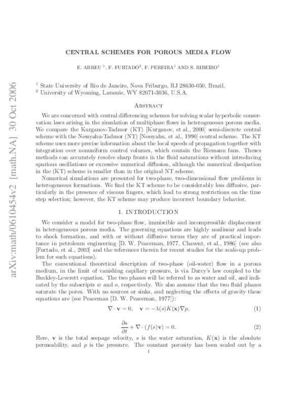 (PDF) Central Schemes for Porous Media Flow
