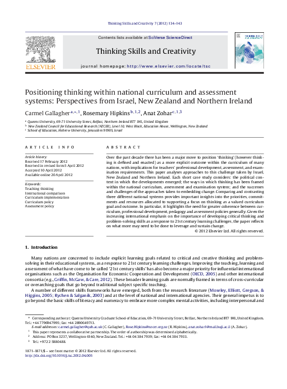 (PDF) Positioning thinking within national curriculum and assessment ...