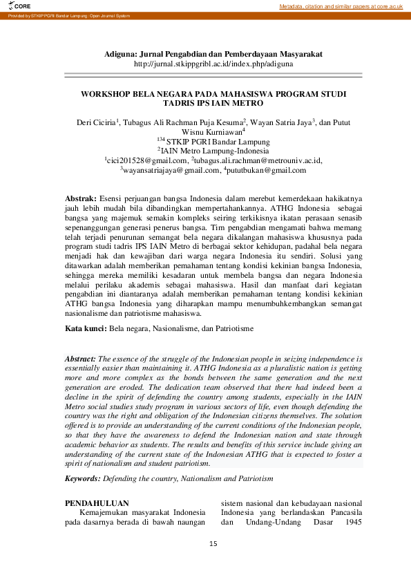 (PDF) Workshop Bela Negara pada Mahasiswa Program Studi Tadris IPS IAIN ... (PDF) Workshop Bela Negara pada Mahasiswa Program Studi Tadris IPS IAIN ...