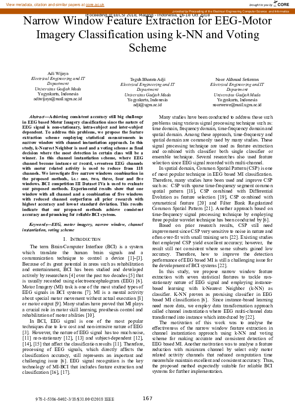 (PDF) Narrow Window Feature Extraction for EEG-Motor Imagery Classification using k-NN and ...