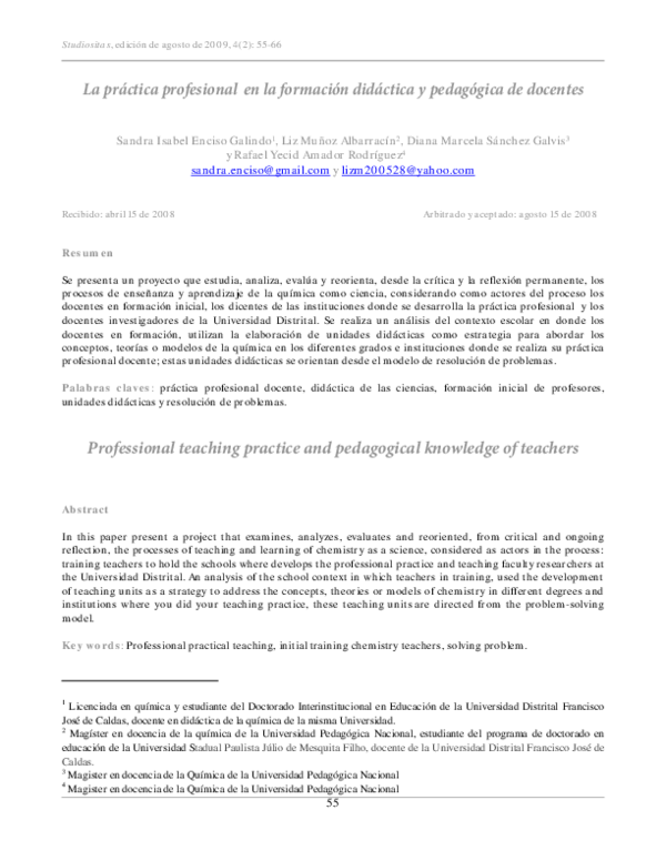 (PDF) La práctica profesional en la formación didáctica y pedagógica de ...