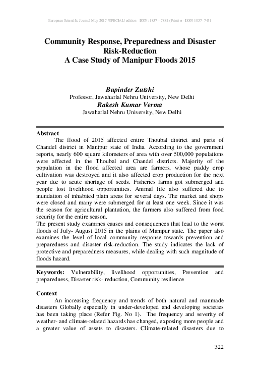 (PDF) Community Response, Preparedness and Disaster Risk-Reduction A Case Study of Manipur ...