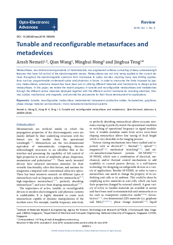 Pdf Tunable And Reconfigurable Metasurfaces And Metadevices