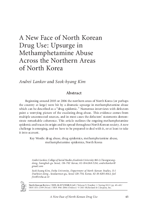 (PDF) A New Face of North Korean Drug Use: Upsurge in Methamphetamine ...