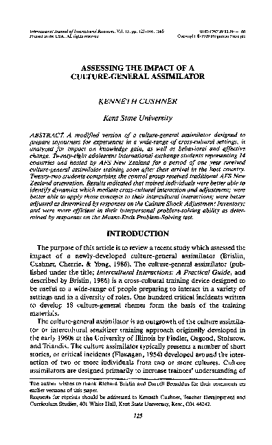 (PDF) Assessing the impact of a culture-general assimilator