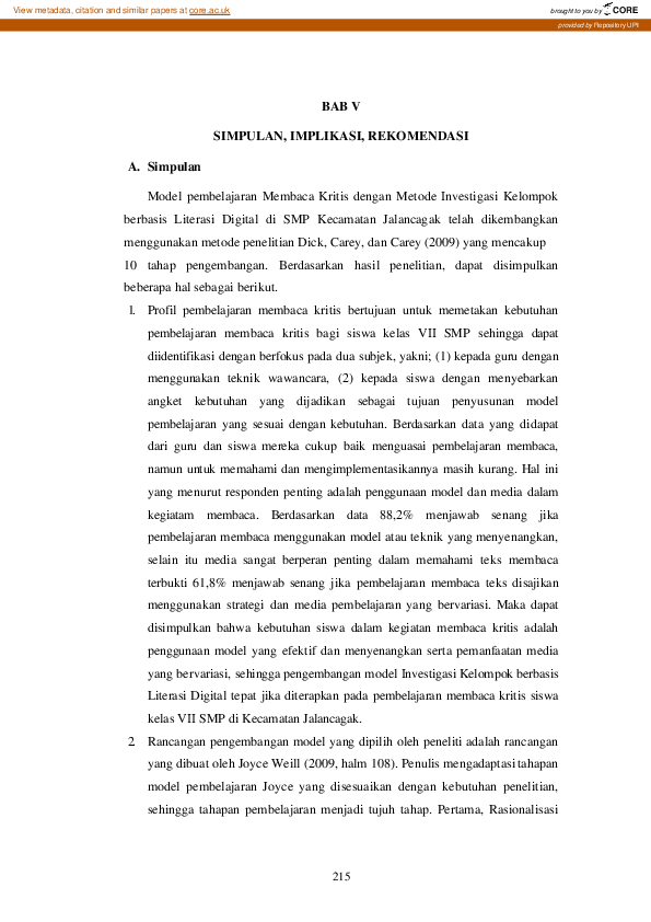(PDF) Pengembangan Model Pembelajaran Membaca Kritis Dengan Metode ...