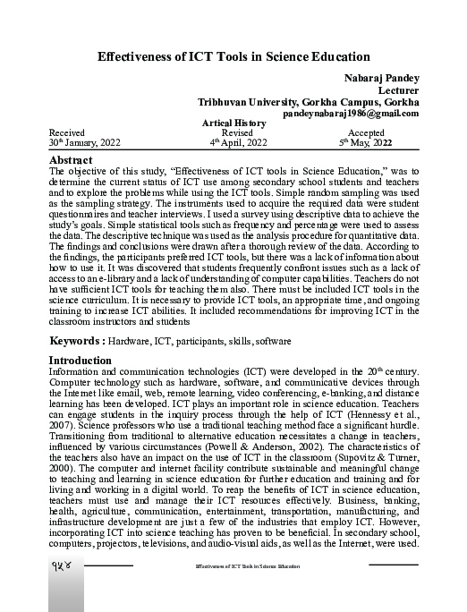 (PDF) Effectiveness of ICT Tools in Science Education