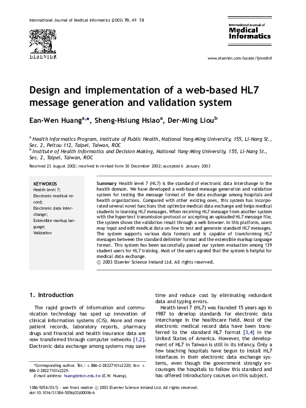 (PDF) Design and implementation of a web-based HL7 message generation ...