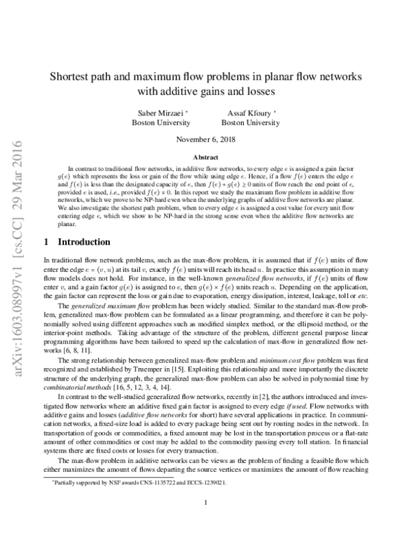 (PDF) Shortest path and maximum flow problems in planar flow networks ...