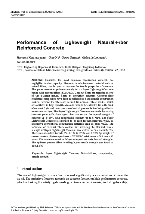 (PDF) Performance of Lightweight Natural-Fiber Reinforced Concrete