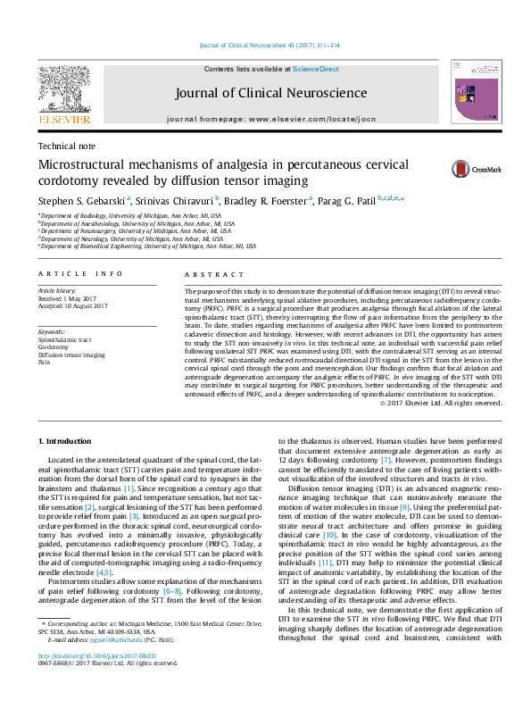 (PDF) Microstructural mechanisms of analgesia in percutaneous cervical ...