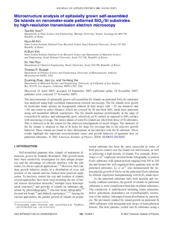 (PDF) Microstructure analysis of epitaxially grown self-assembled Ge islands on nanometer-scale ...