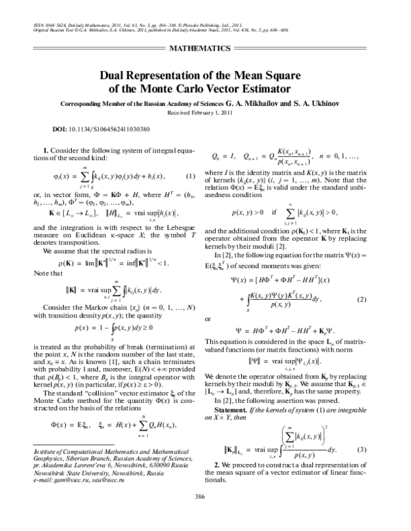 (PDF) Dual representation of the mean square of the Monte Carlo vector ...