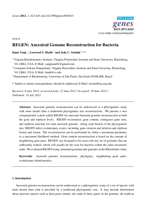 (PDF) REGEN: Ancestral Genome Reconstruction for Bacteria