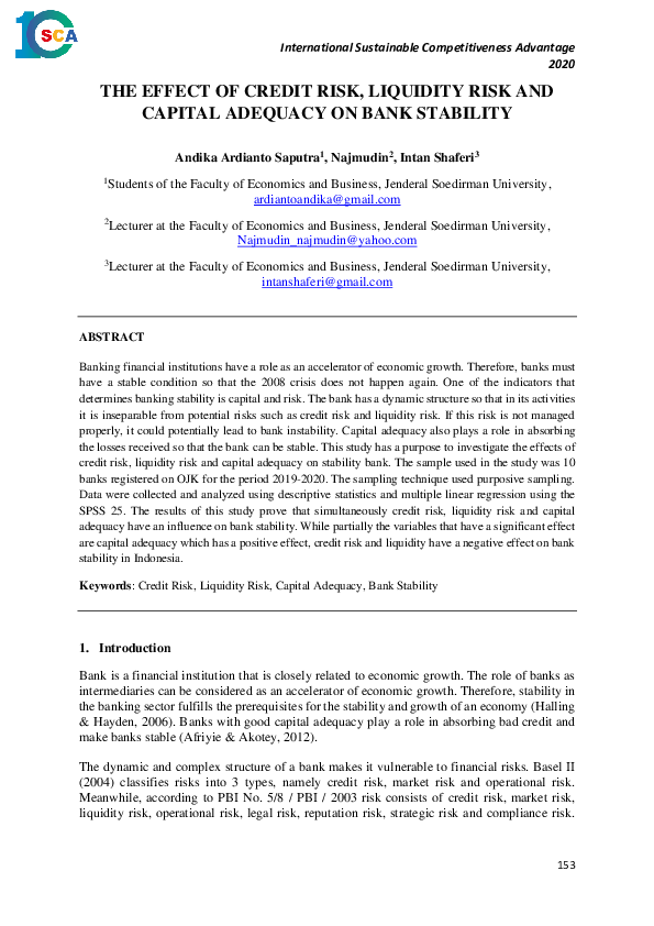 (PDF) The Effect Of Credit Risk, Liquidity Risk And Capital Adequacy On ...