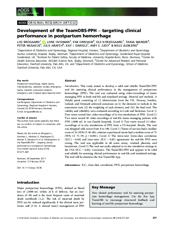 (PDF) Development of the TeamOBS-PPH - targeting clinical performance ...